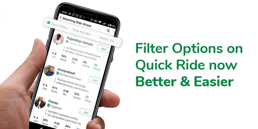 Filter Options on Quick Ride now Better and Easier